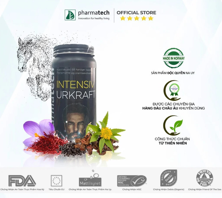 Viên nén bổ thận và nâng cao sinh lý nam Pharmatech Intensiv Urkraft – Lọ 68 Viên