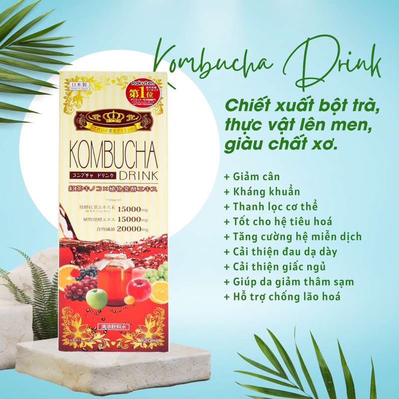 Nước uống lên men Detox Đẹp Da Kombucha Drink 720ml Yuwa Nhật Bản