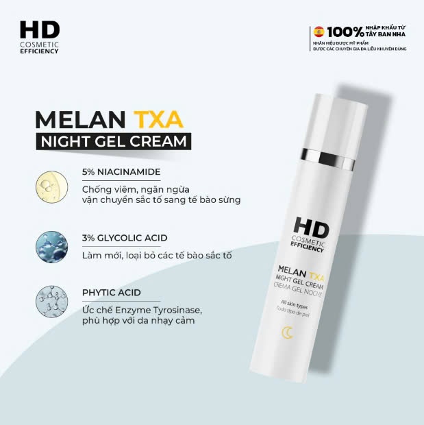 Kem Dưỡng Sáng Da Mờ Thâm, Nám ban đêm HD Cosmetic Efficiency Melan TXA Night gel cream 50ml