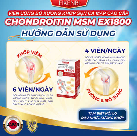 Viên Uống Bổ Xương Khớp Sụn Cá Mập Cao Cấp Eikenbi Chondroitin MSM EX1800